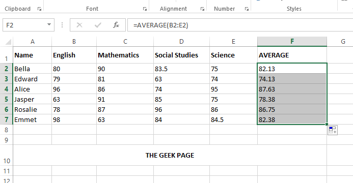 How To Calculate The Average Value Of A Group Of Cells In Microsoft Excel The Geek Page