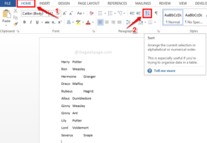 How to Alphabetically Sort List of Names Based on Both First and Last Names in MS Word
