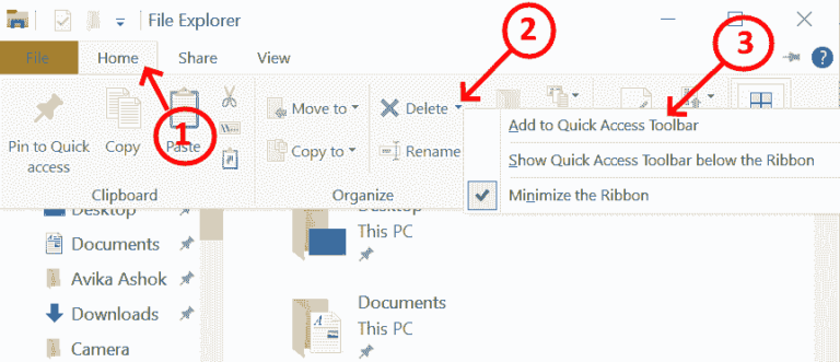 Reset File Explorer Quick Access Toolbar in Windows 10 / 11