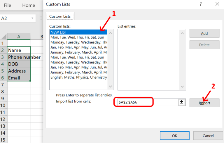 How to create custom lists in Excel Step by Step