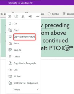 OneNote Copy Text from Picture Option Missing Fix