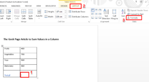 How to Sum the Values in a Column in Microsoft Word