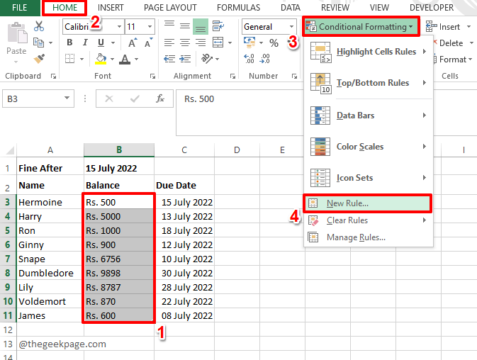 How To Automatically Highlight Cells With Balance Due In MS Excel