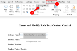 How to Insert / Modify a Rich Text Content Control in Microsoft Word