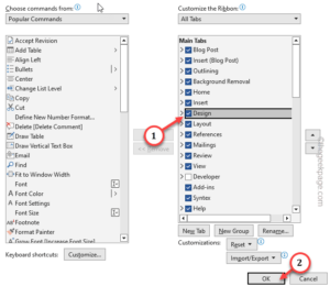 Design tab is not showing in Microsoft Word : Fix