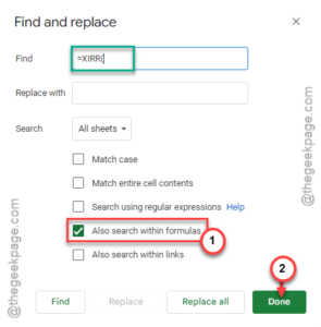 Find and replace not working on Google Sheet - How to fix