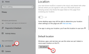 Set Default Location Button not working on Windows 11, 10